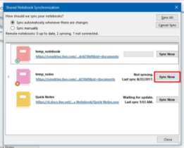 OneNote app does not sync on Windows 10