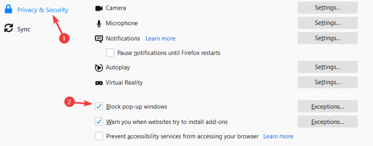 How to enable browser pop-ups
