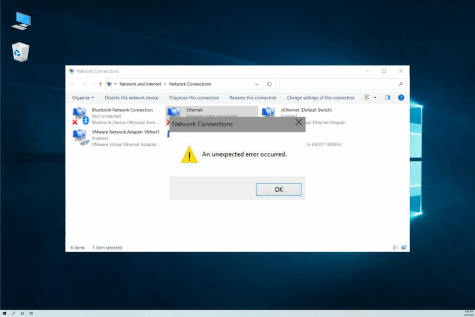 Network Connections An Unexpected Error Occurred [SOLVED]
