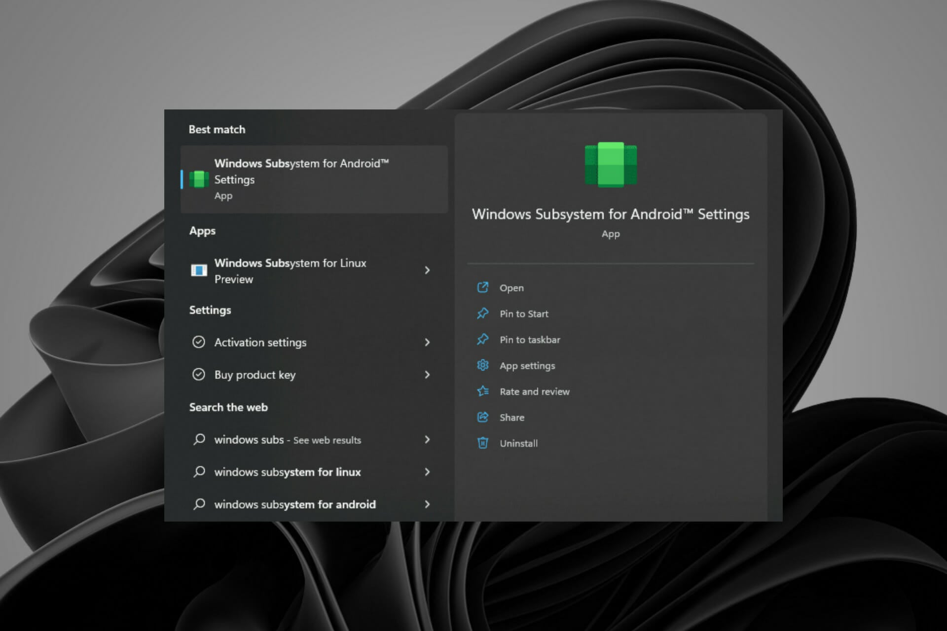 Uninstall Windows Subsystem for Android (WSA) on Windows 11