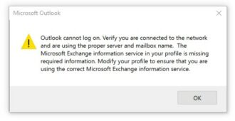 Fix the Outlook Cannot Log On Verify You Are Connected Error