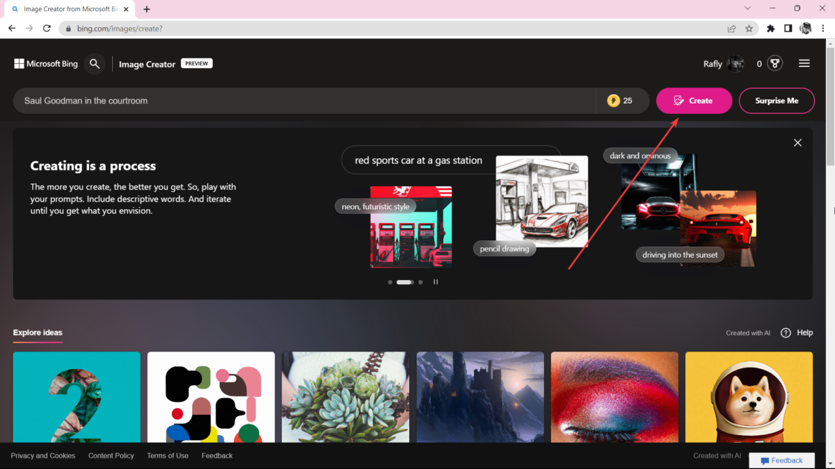 How to create images with word prompts on Bing AI