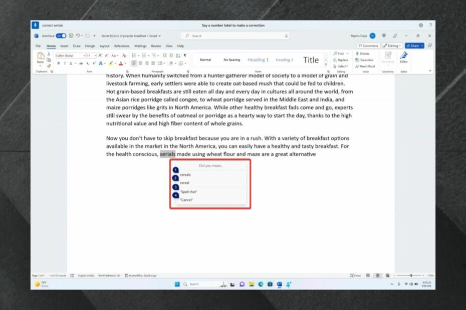 How to correct dictation mistakes in Microsoft Word