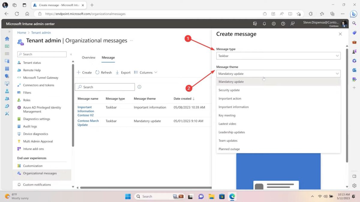 How to send organizational messages in Windows 11