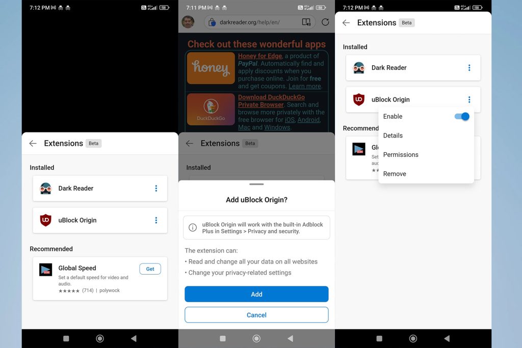 You can run extensions in Microsoft Edge for Android, at least in the ...