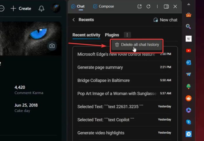 Copilot in Edge now lets users delete their entire chat history with ...