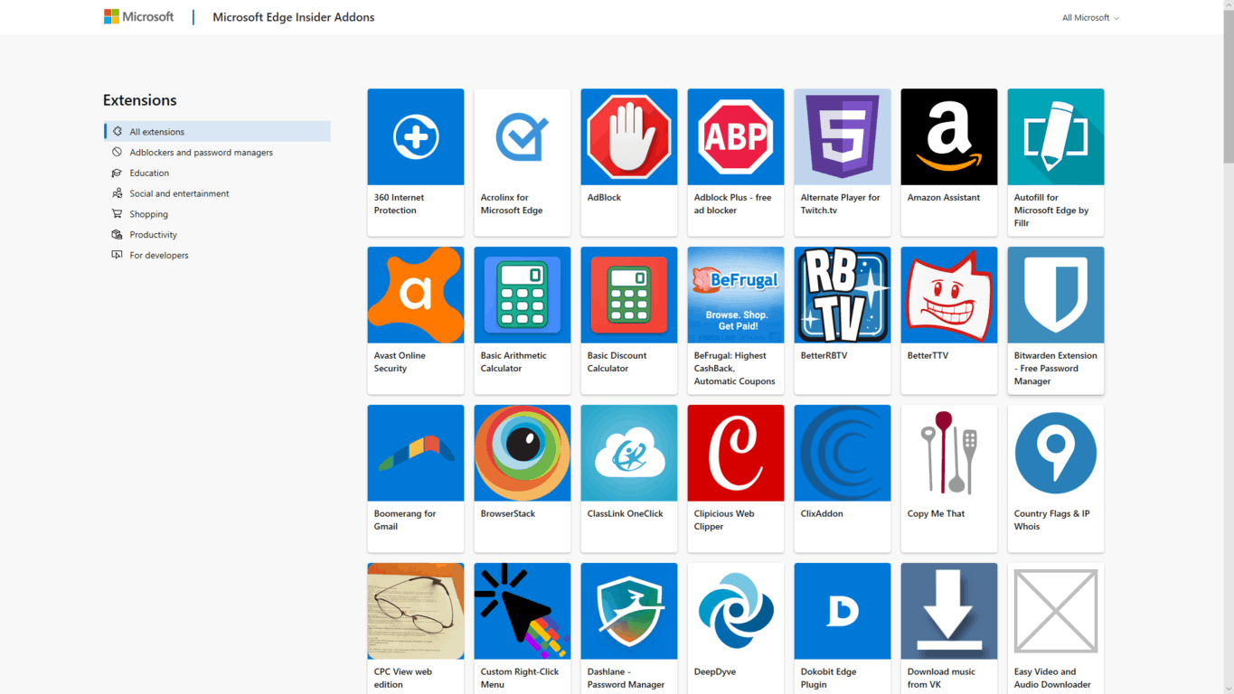 Microsoft Edge Insider addons webpage is back online, now includes 113 ...