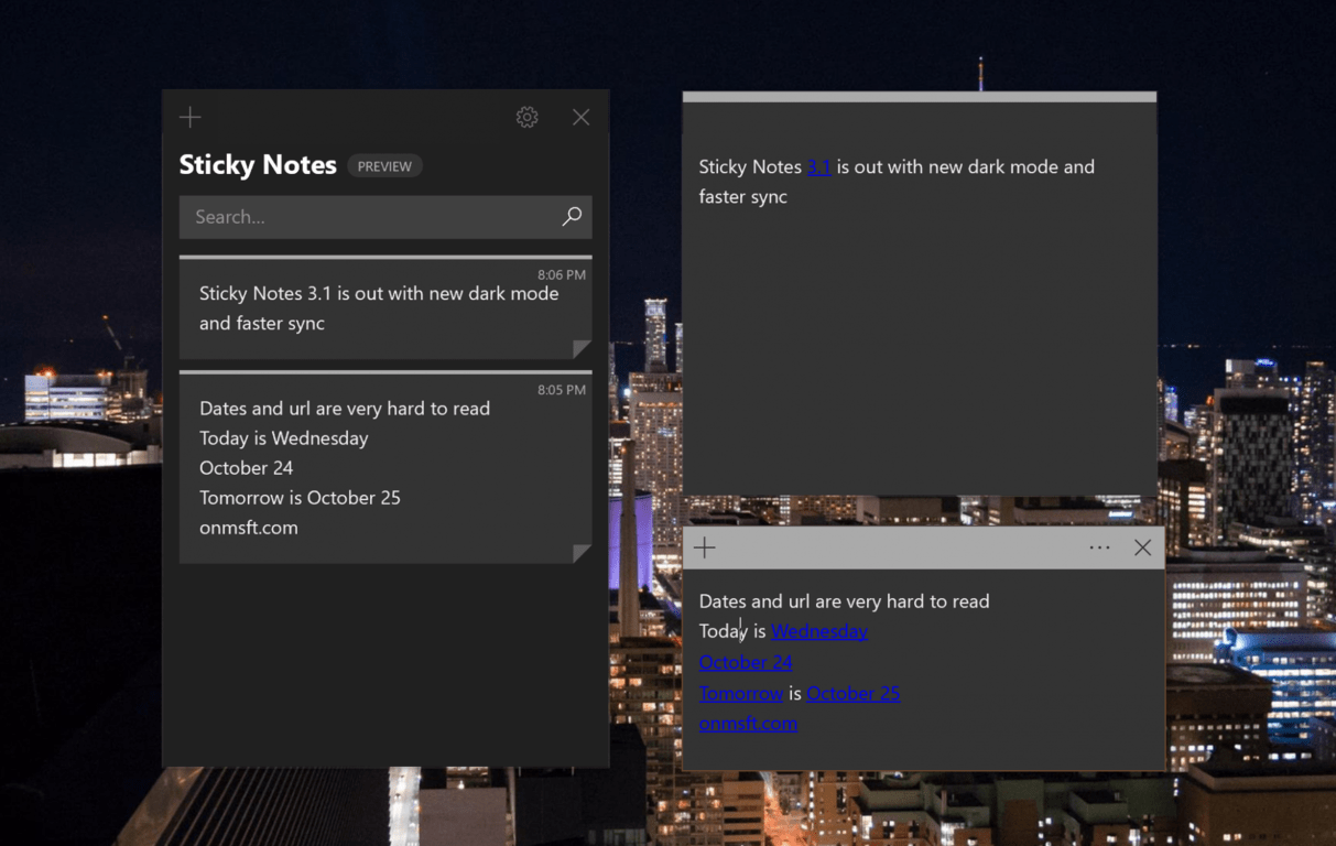 Microsoft introduces new dark mode in Sticky Notes 3.1, fails