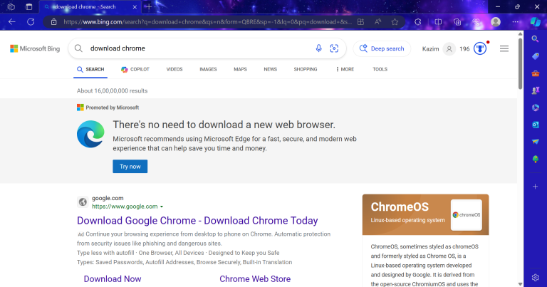 Microsoft's Bing banner promotes Edge, recommends against downloading ...