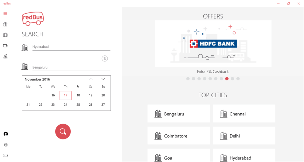The official redBus app is now available for Windows 10 PCs