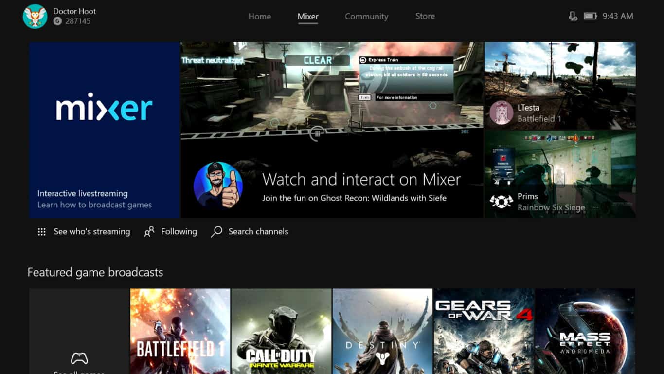 New Mixer tab is now live on Xbox One dashboards