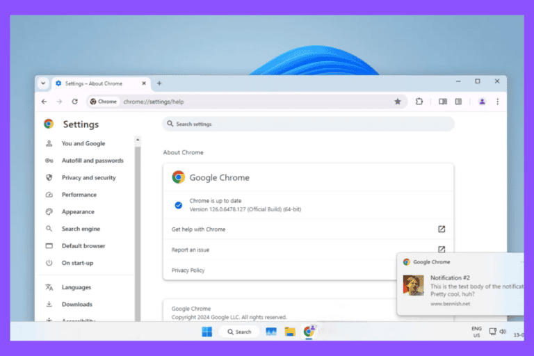 Google Chrome on Windows tests "Feature Notifications"
