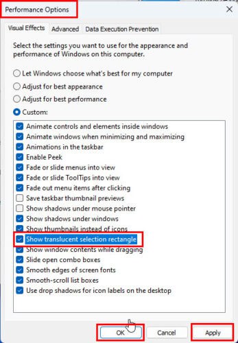 Translucent Selection Rectangle: Turn It On/Off, and Troubleshoot