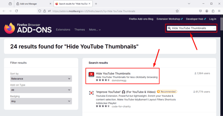 Hide YouTube Thumbnails on Firefox - How To Use the Extension