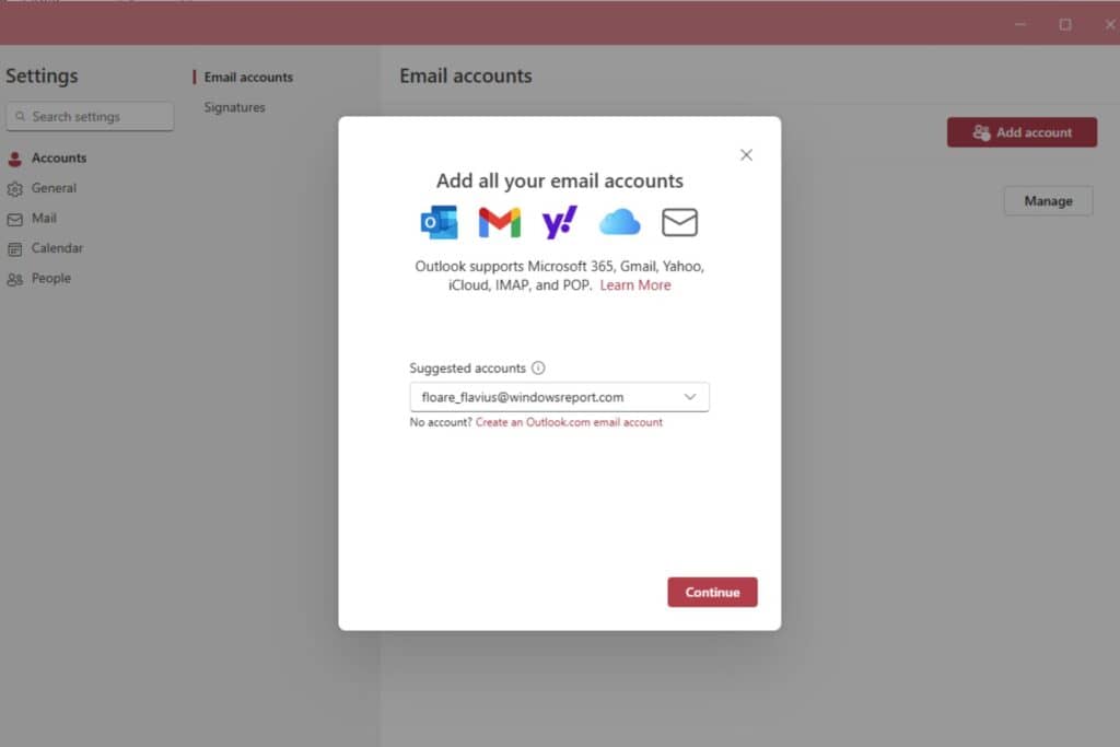 Outlook will let you describe your account with a personalized status