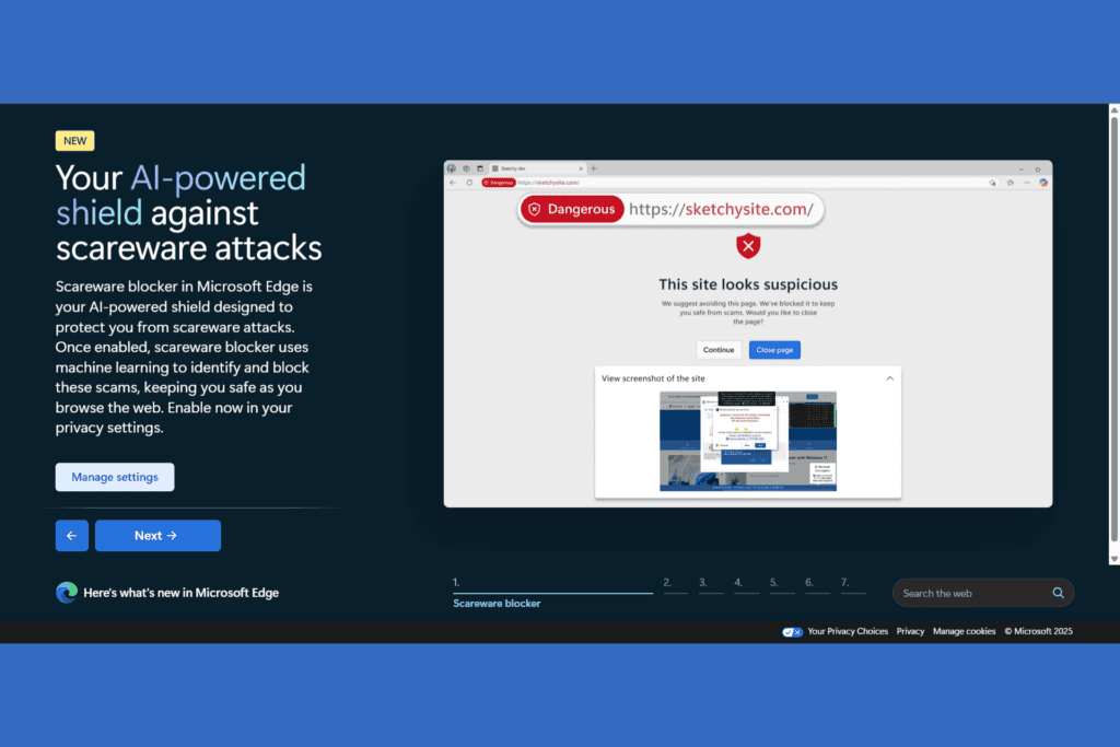 Microsoft Edge popup banners appear in OneDrive