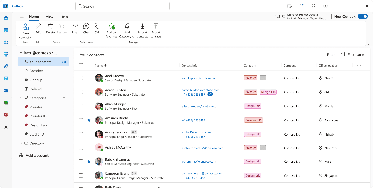Microsoft Makes Outlook Contacts Easier to Search and Manage