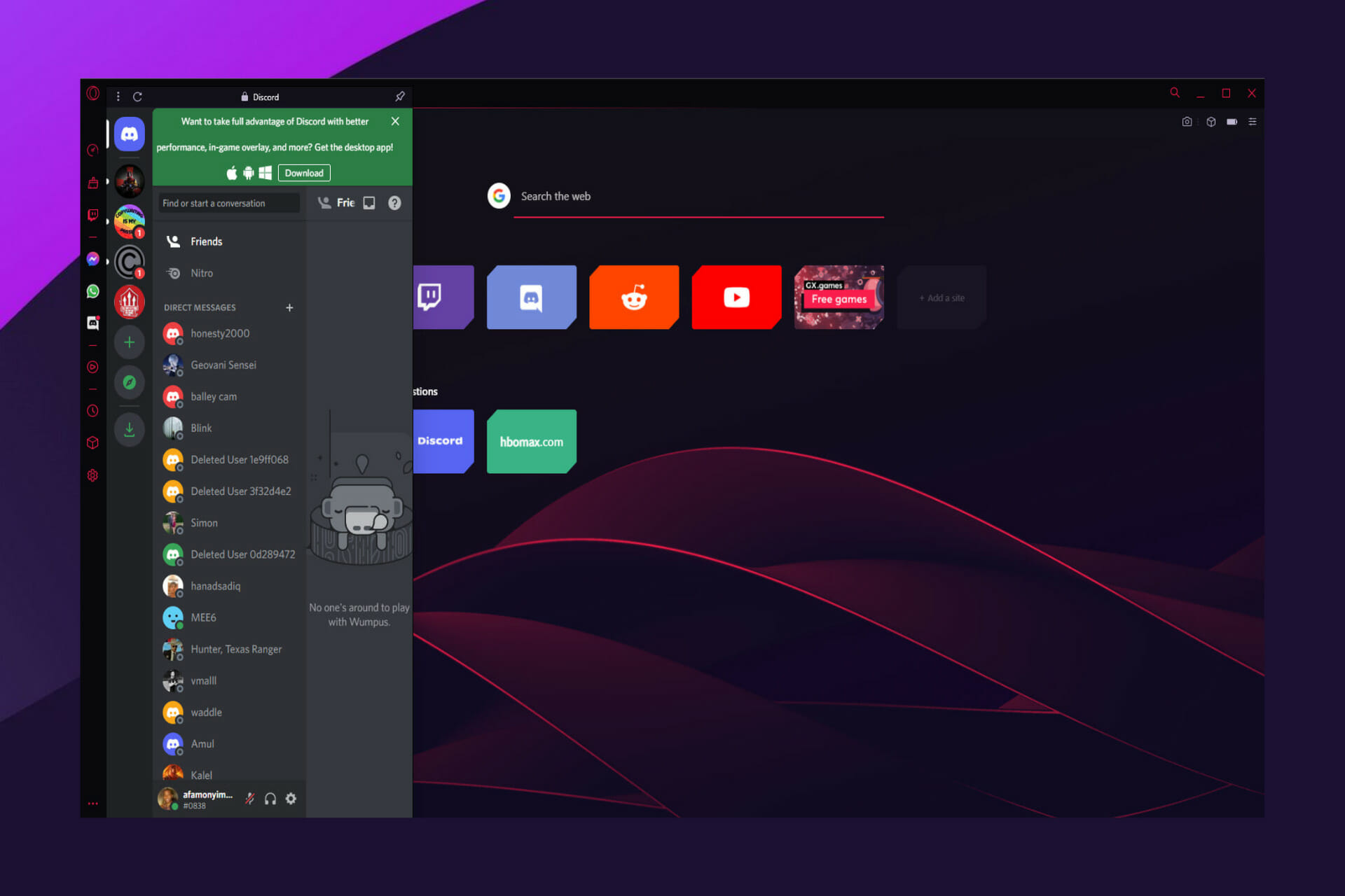 Como colocar o Discord na barra lateral do Opera GX - WindowsReport