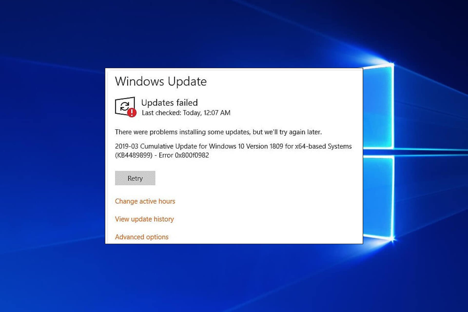 Errore di Installazione 0x800f0982 in Windows Update - [Soluzioni]